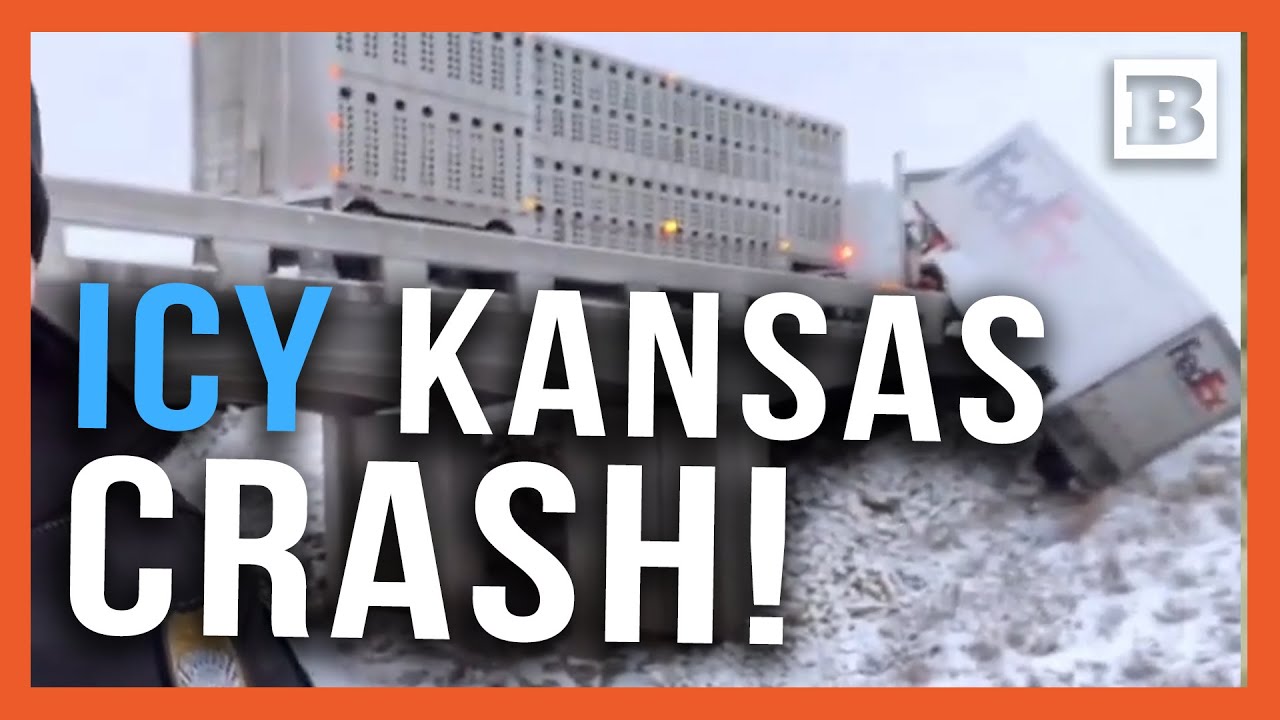 Icy Kansas Crash! Semi-Trailer Hangs Off Frozen Highway Bridge - The ...